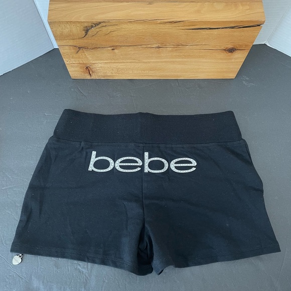 bebe | Shorts | New Bebe Rhinestone Logo Black Shorts Drawstring Size ...